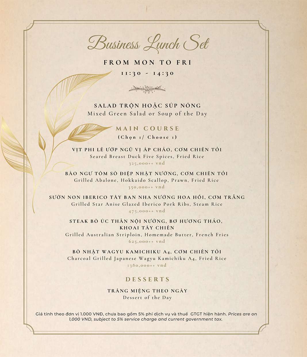 SET LUNCH - Nhà Hàng Maison Mận Đỏ